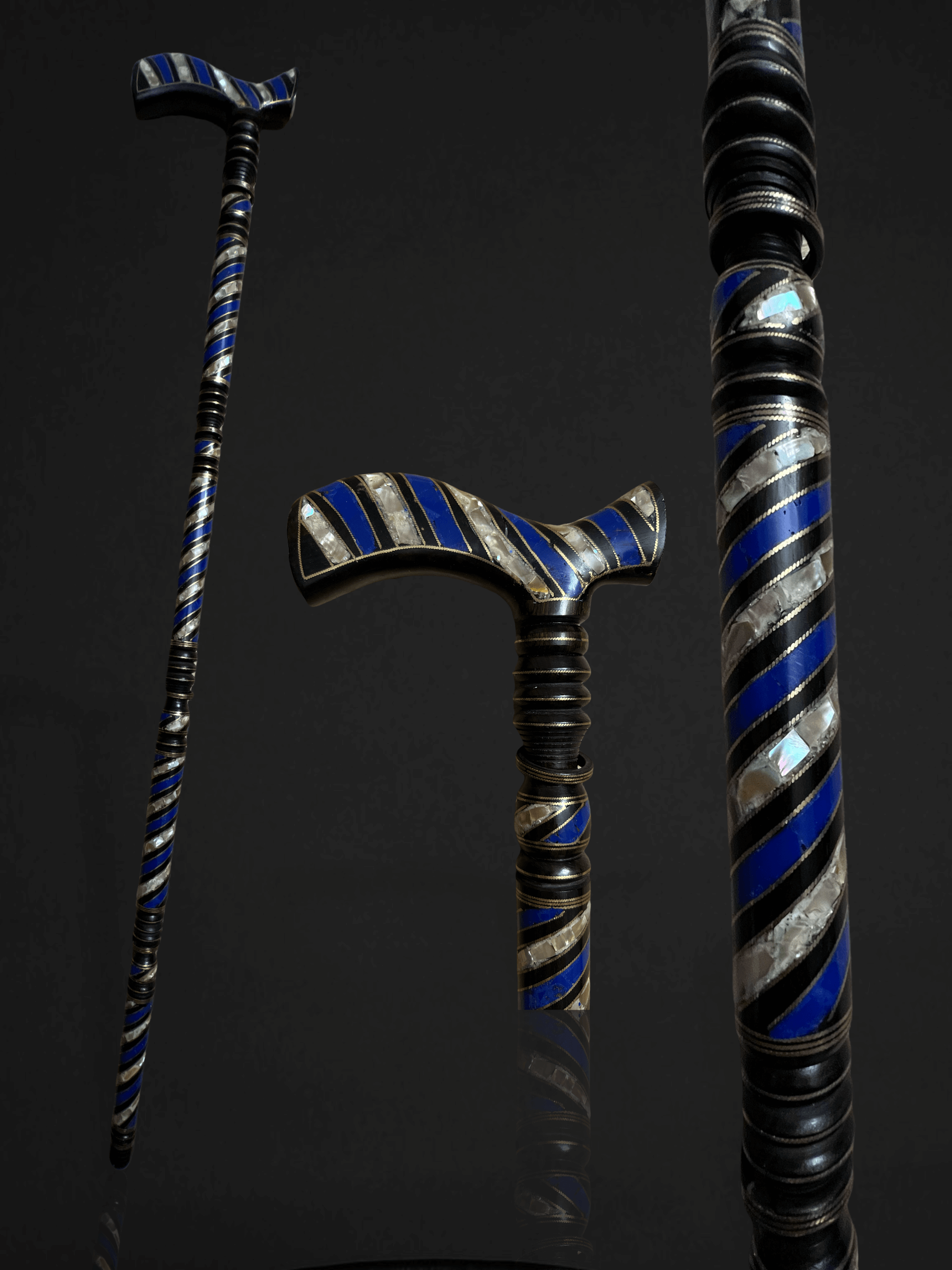 Walking Cane | Handmade with Natural Lapis & Seashells stones ...